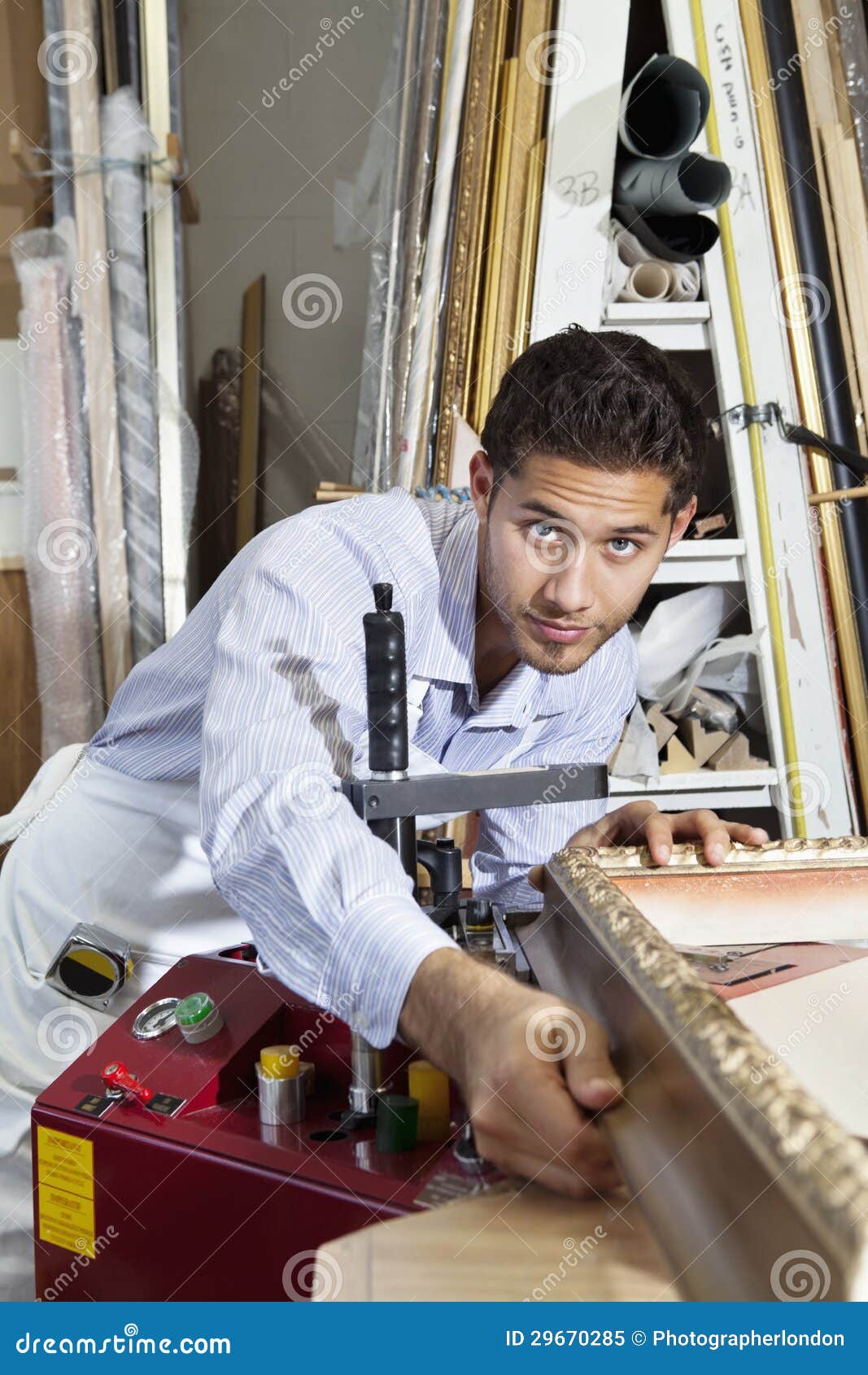 Portrait of a Confident Craftsman Working on Picture Frame Stock Image ...