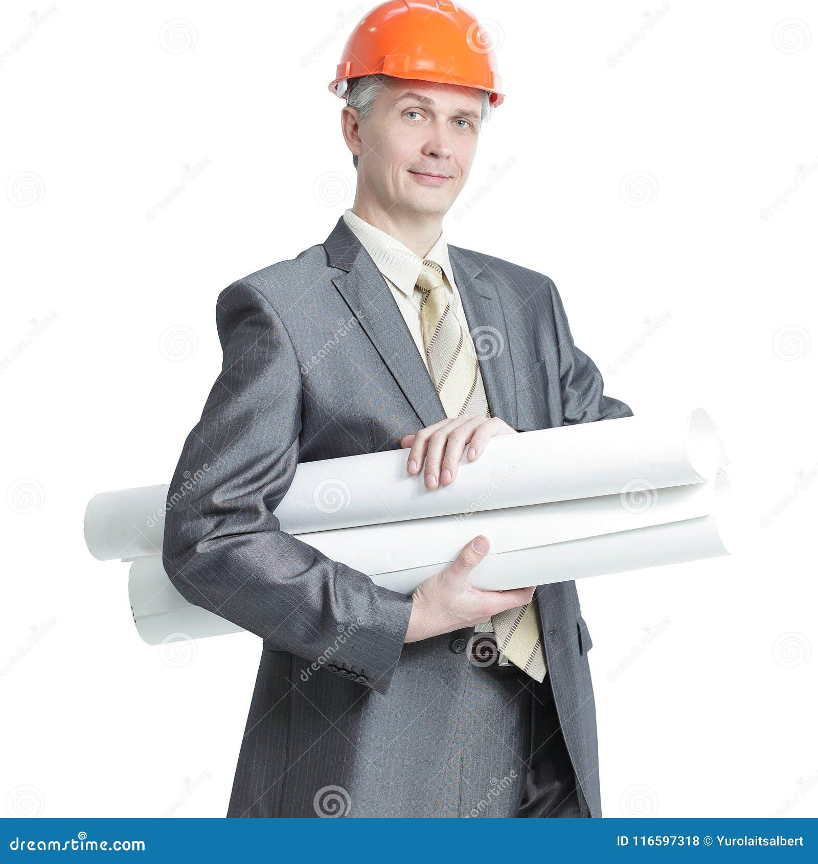 Portrait of Confident Engineer Architect with the Drawings Stock Photo ...