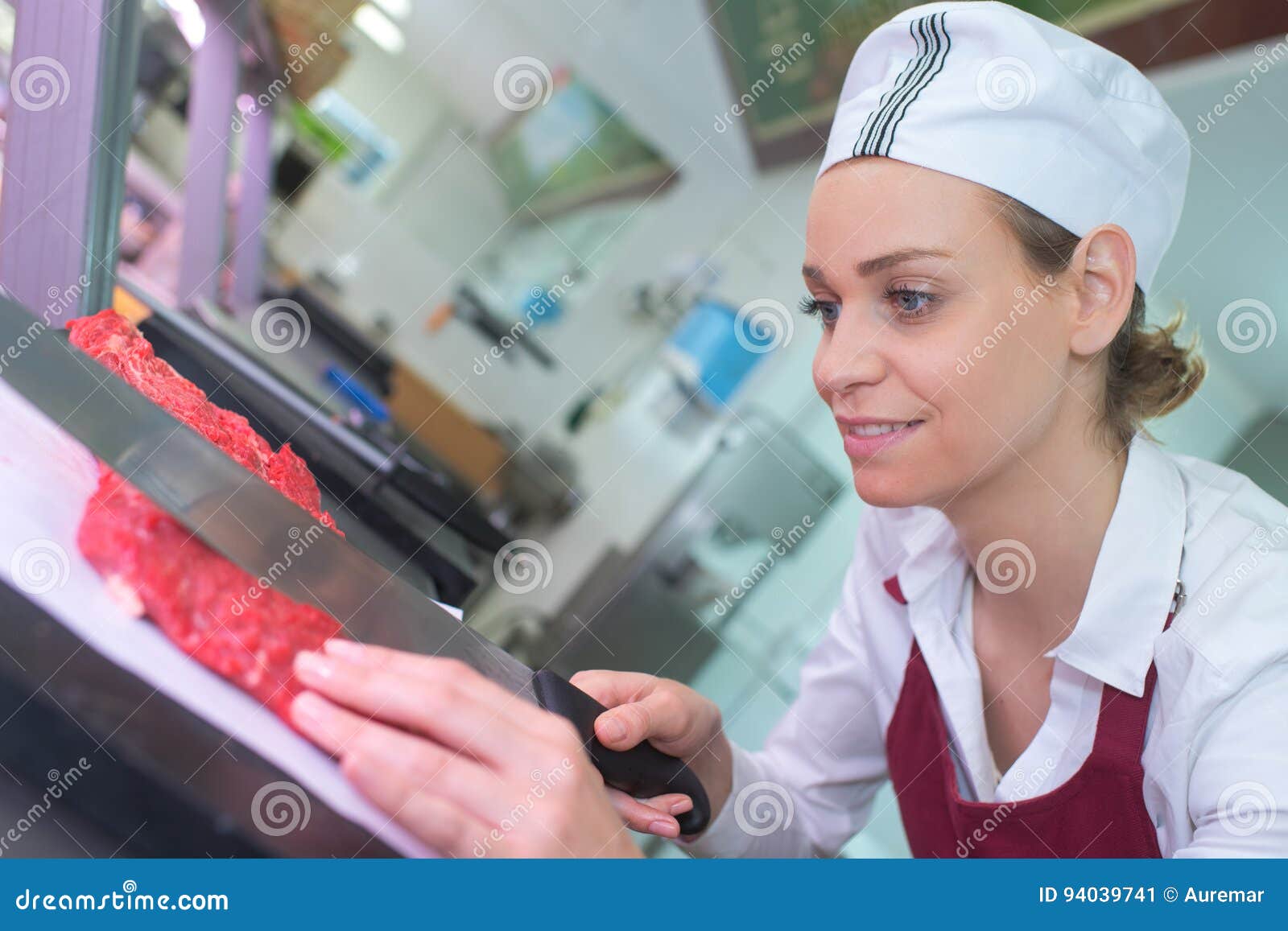 Portrait Confident Female Butcher Working in Kitchen Stock Image ...