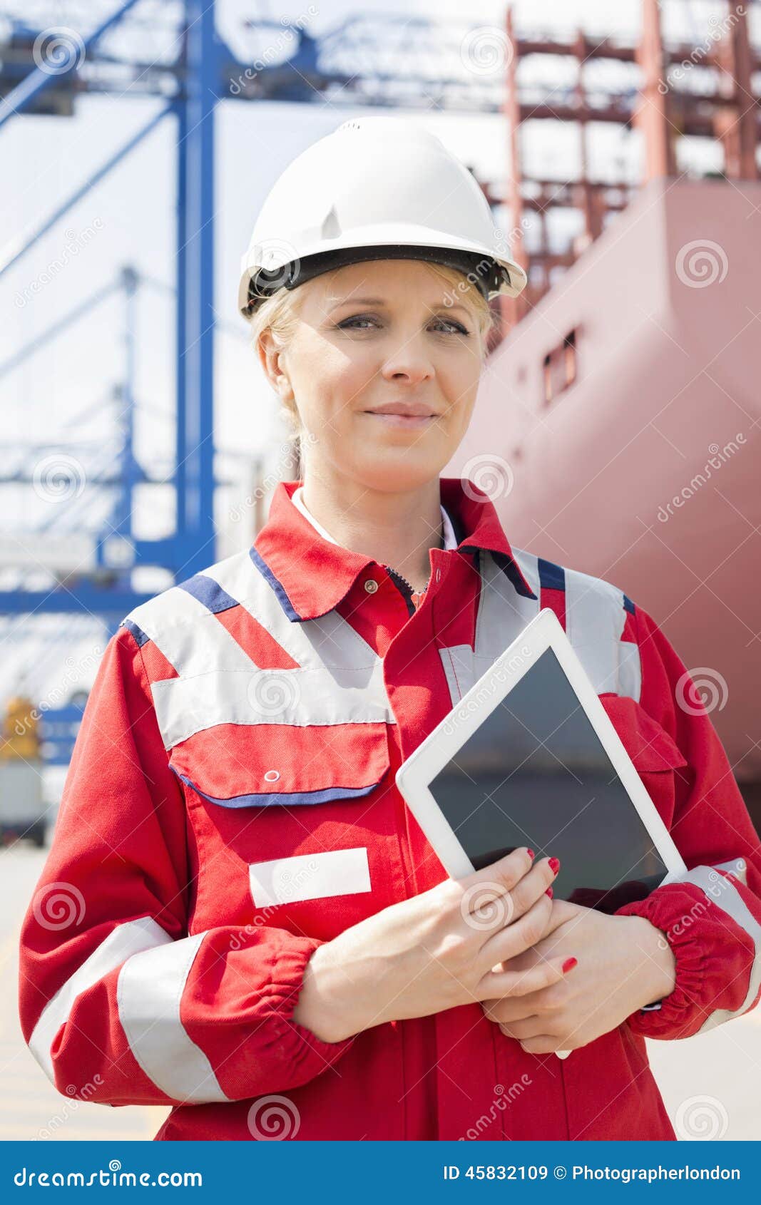Portrait of Confident Female Engineer Holding Tablet Computer in ...