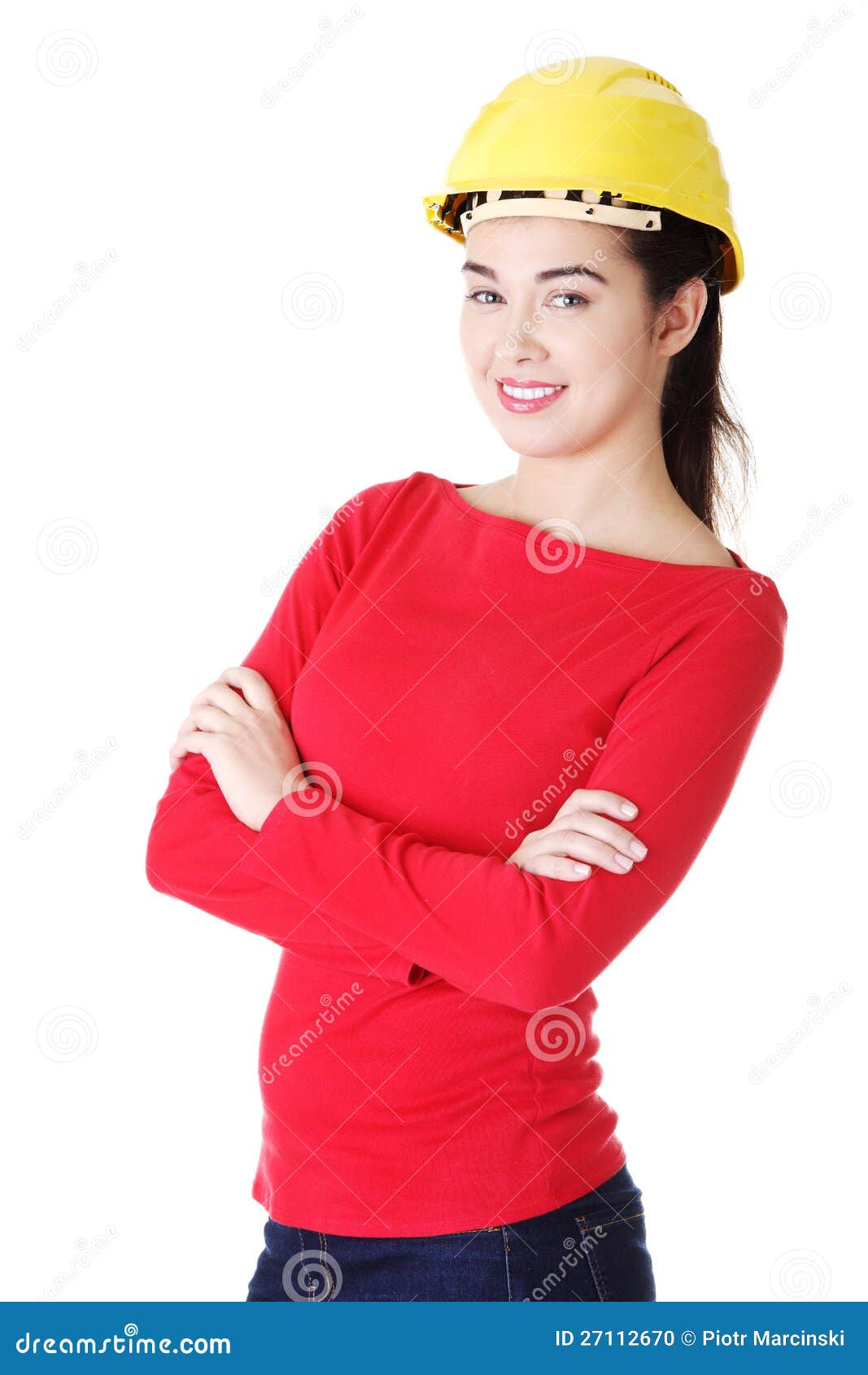 Portrait of Confident Female Worker in Helmet. Stock Photo - Image of ...