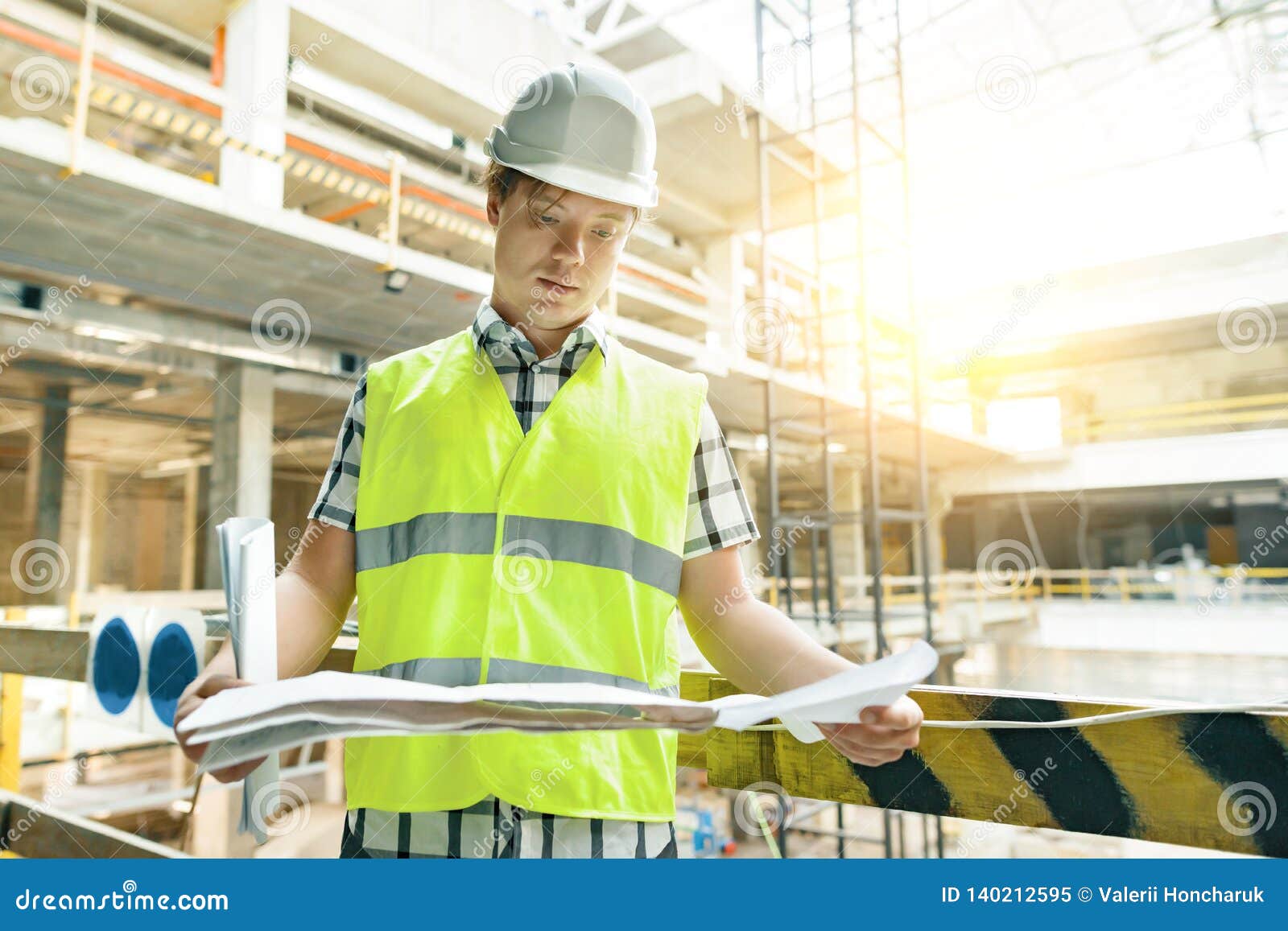 Portrait of Confident Male Builder, Manager, Engineer with Building ...