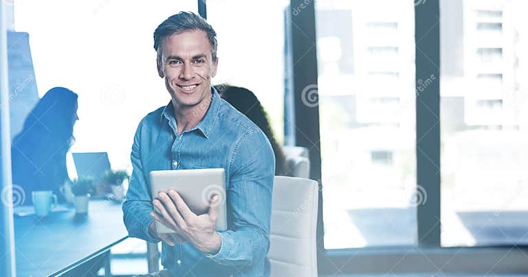 Portrait, Confident and Man with Tablet, Business and Software ...