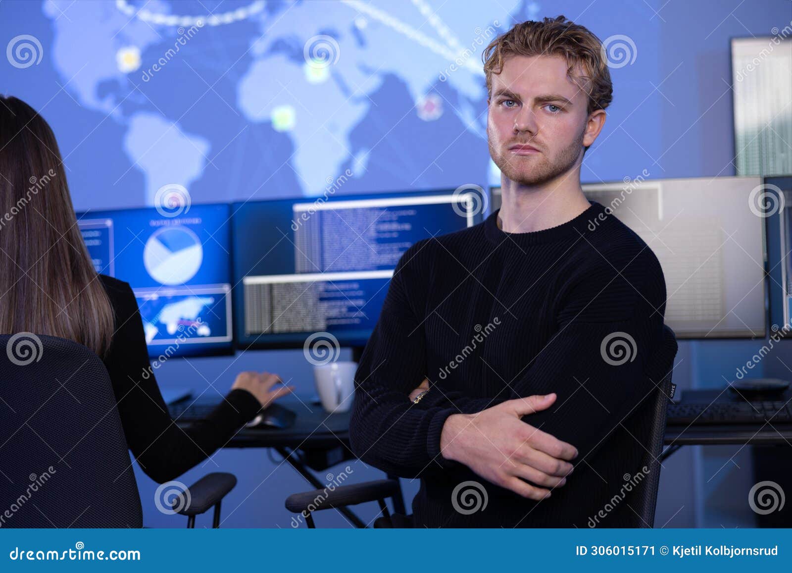 Serious Male Cybersecurity Analyst in Large Cyber Security Operation ...