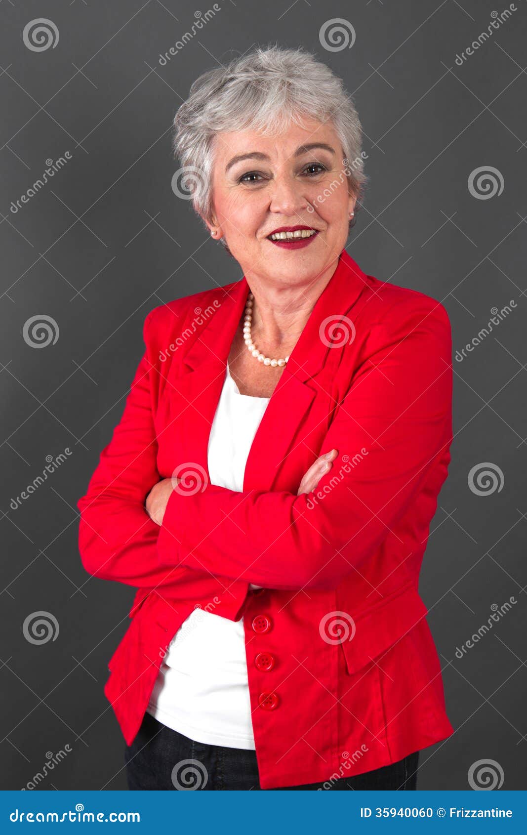 Portrait of Confident Senior Woman in Red Jacket Stock Photo - Image of ...