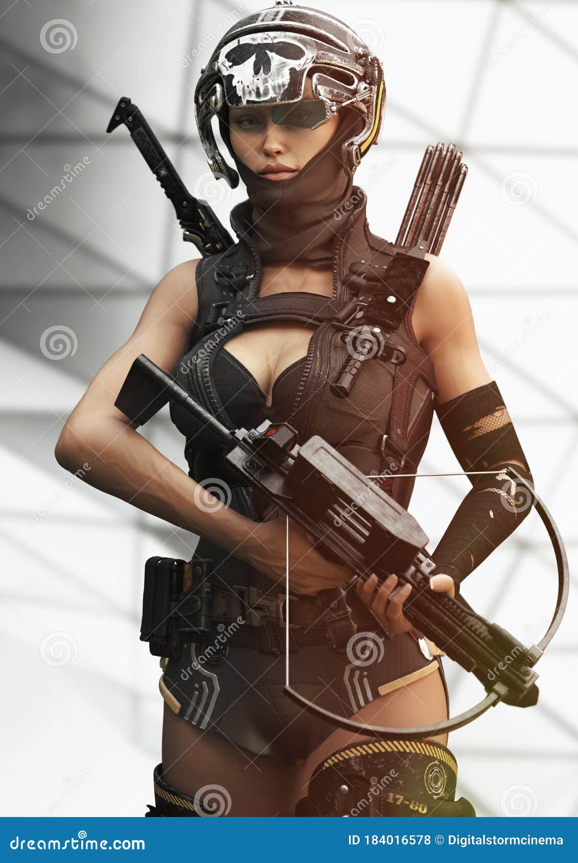 Portrait of a Confident Futuristic Sci Fi Female Soldier Armed with an ... Portrait of a Confident Futuristic Sci Fi Female Soldier Armed with an ...