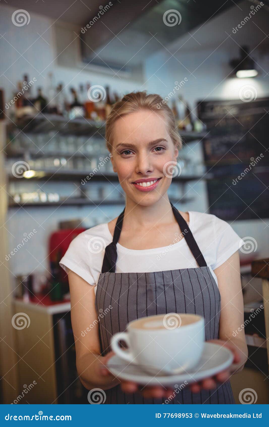 Portrait of Confident Waitress Serving Coffee at Shop Stock Image ...