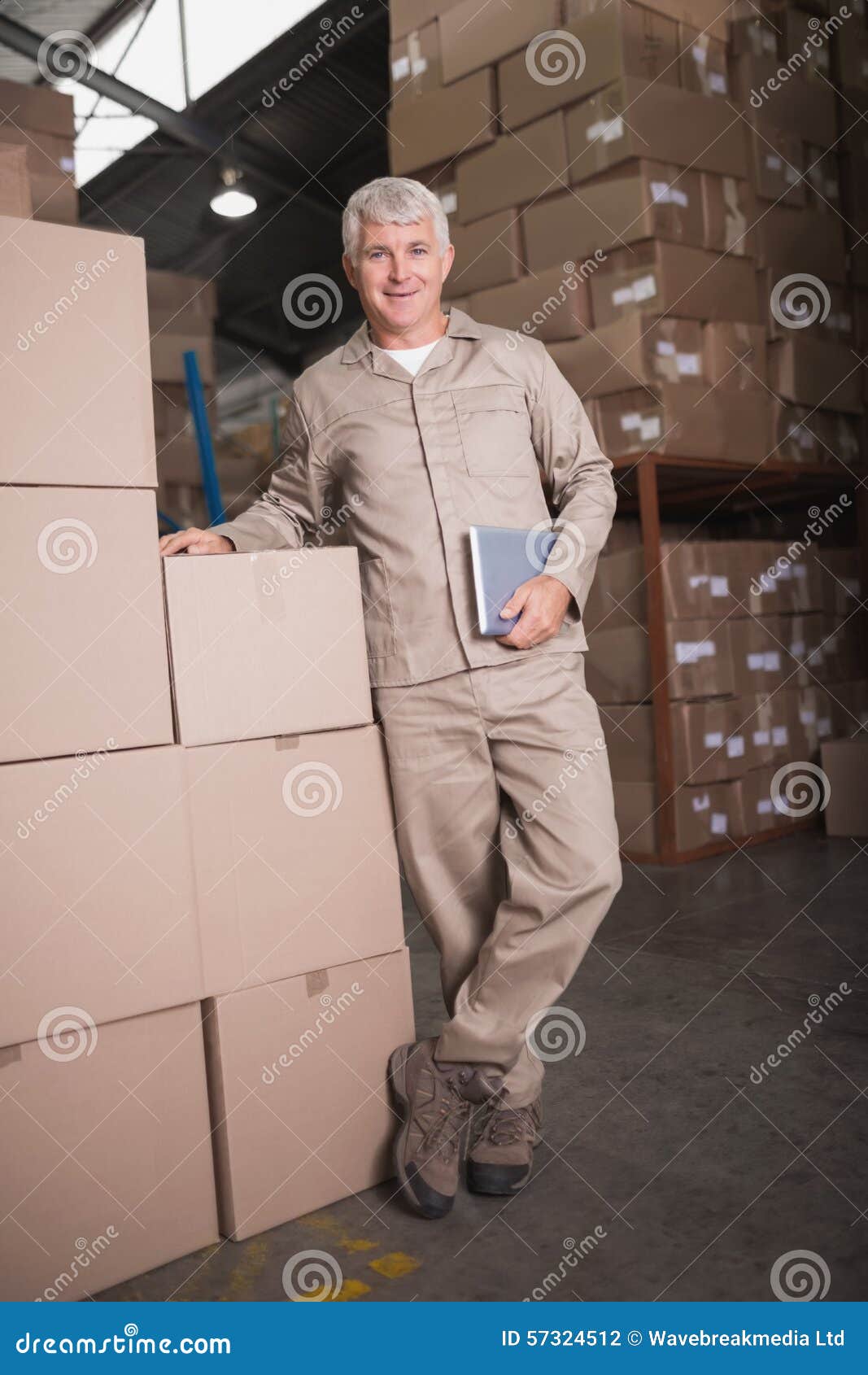 Portrait of Confident Worker in Warehouse Stock Photo - Image of boxes ...