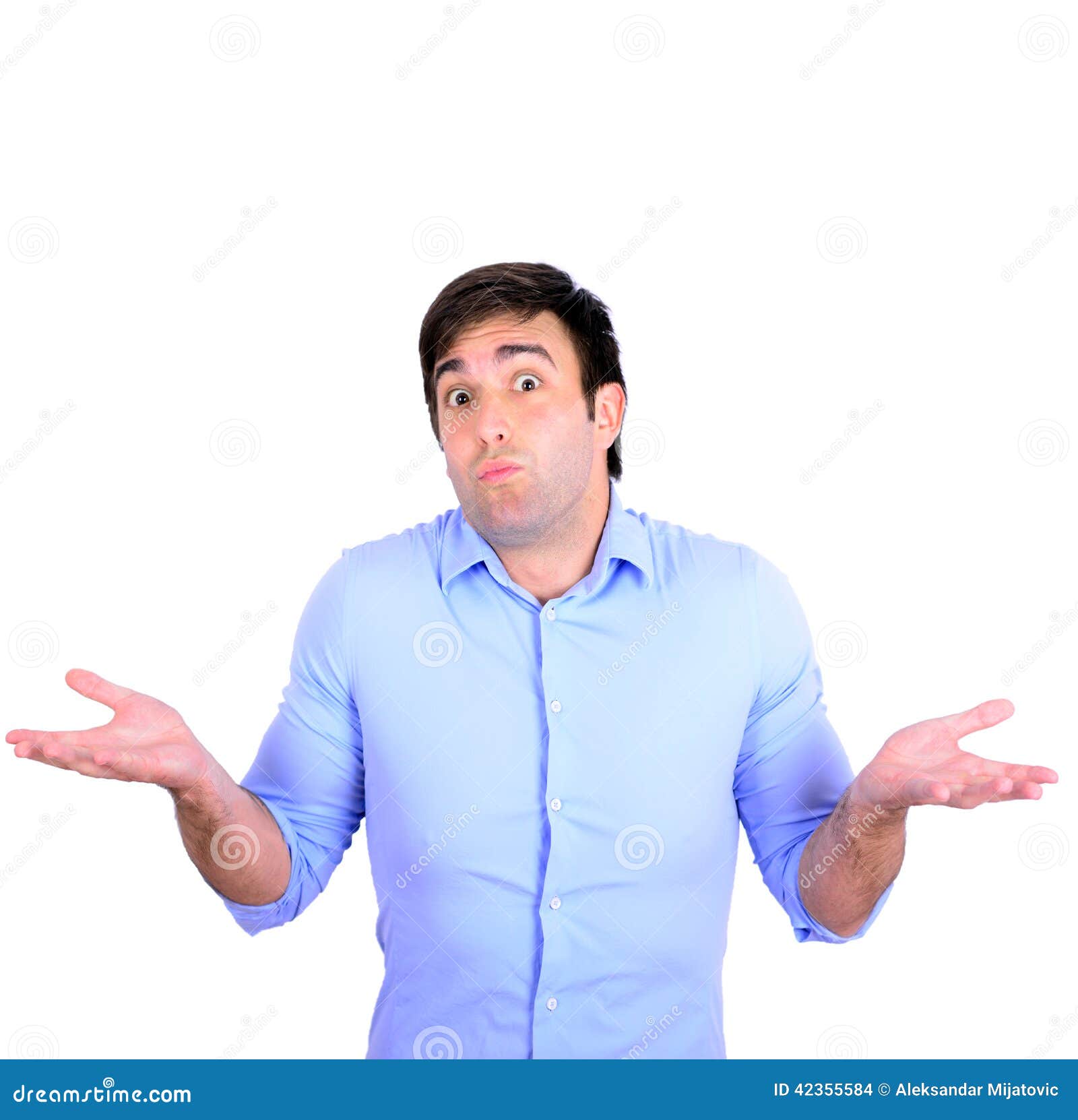 Portrait of Confused Clueless Young Man Against White Background Stock ...