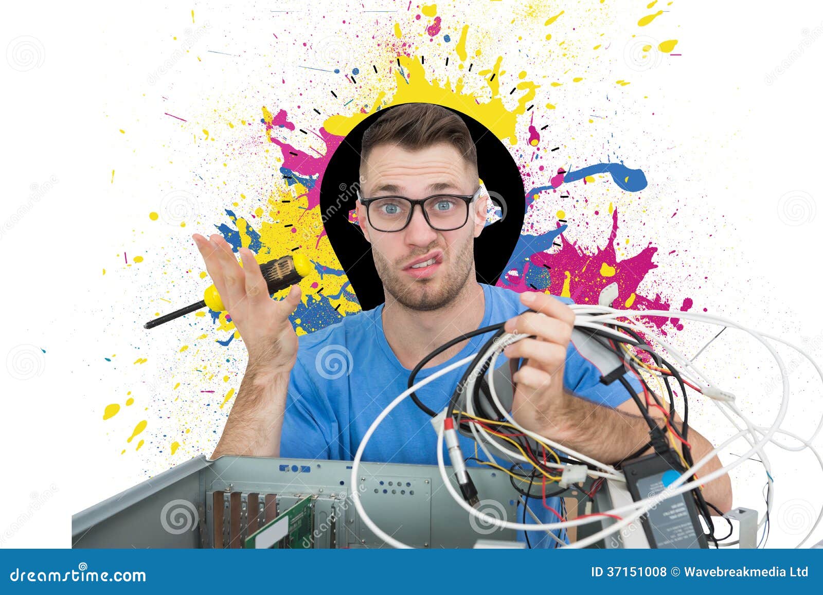 Portrait of Confused it Professional with Driver and Cables in Front of ...