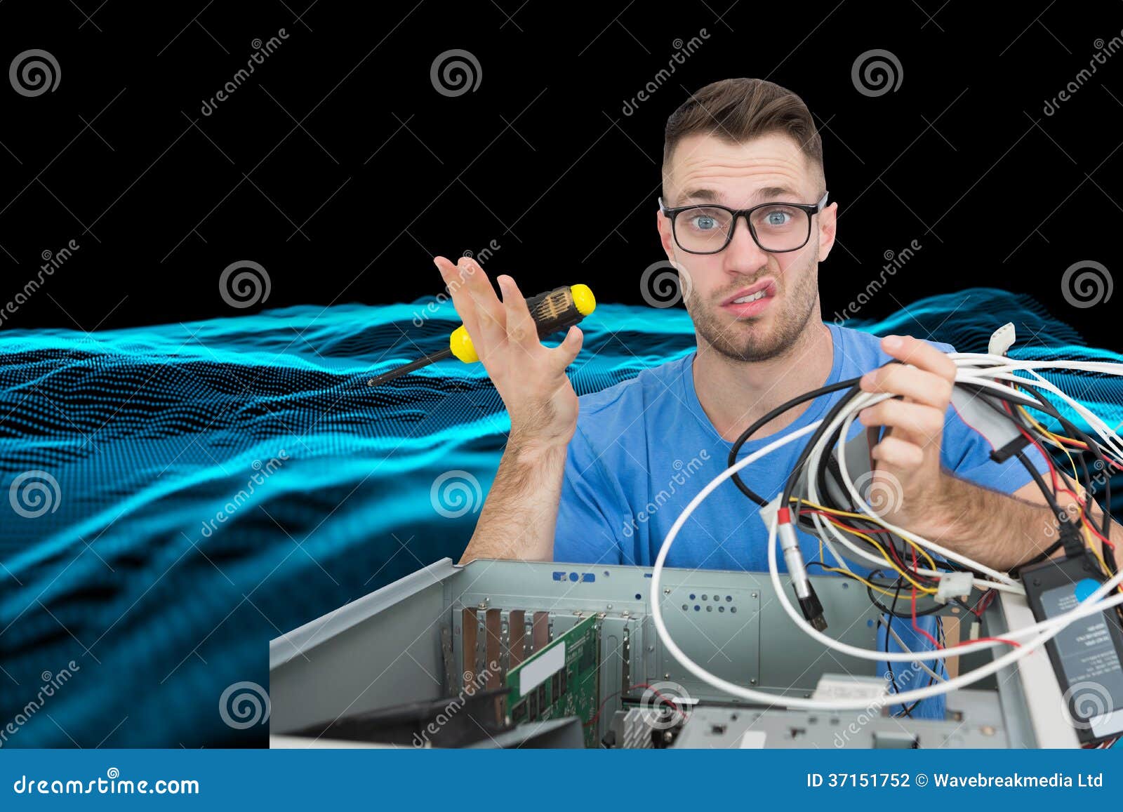 Portrait of Confused it Professional with Driver and Cables in Front of ...