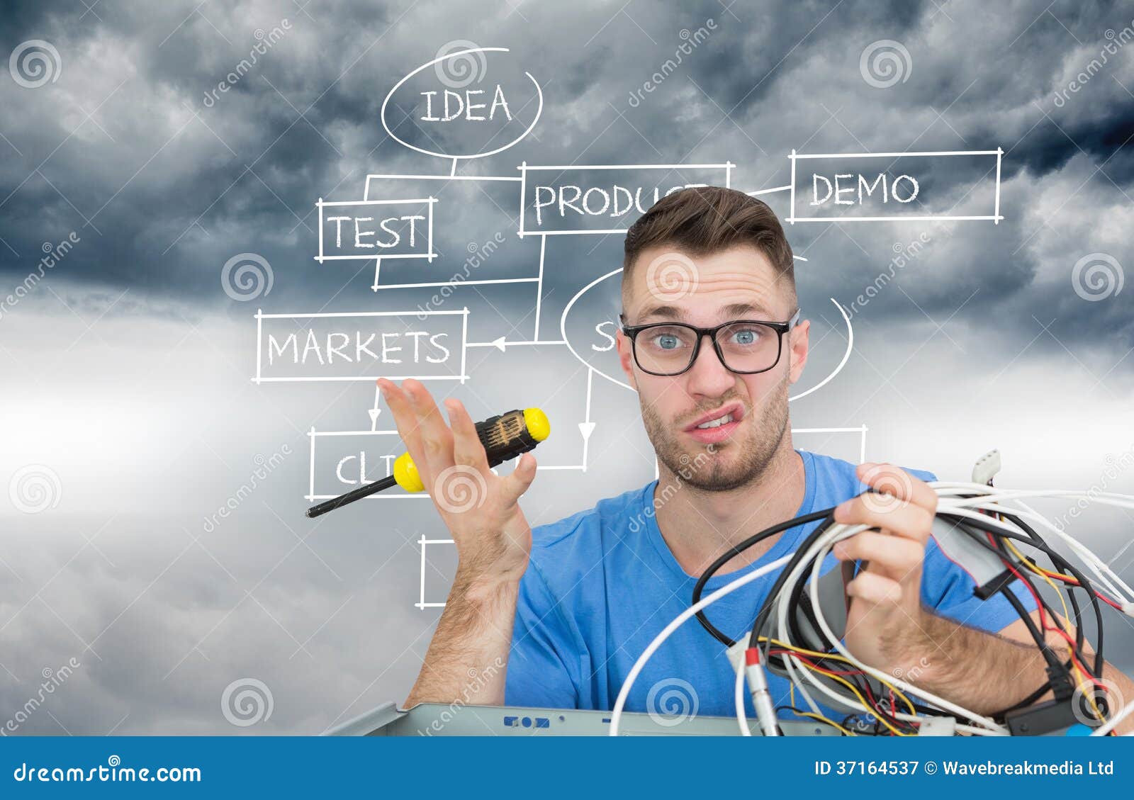 Portrait of Confused it Professional with Driver and Cables in Front of ...