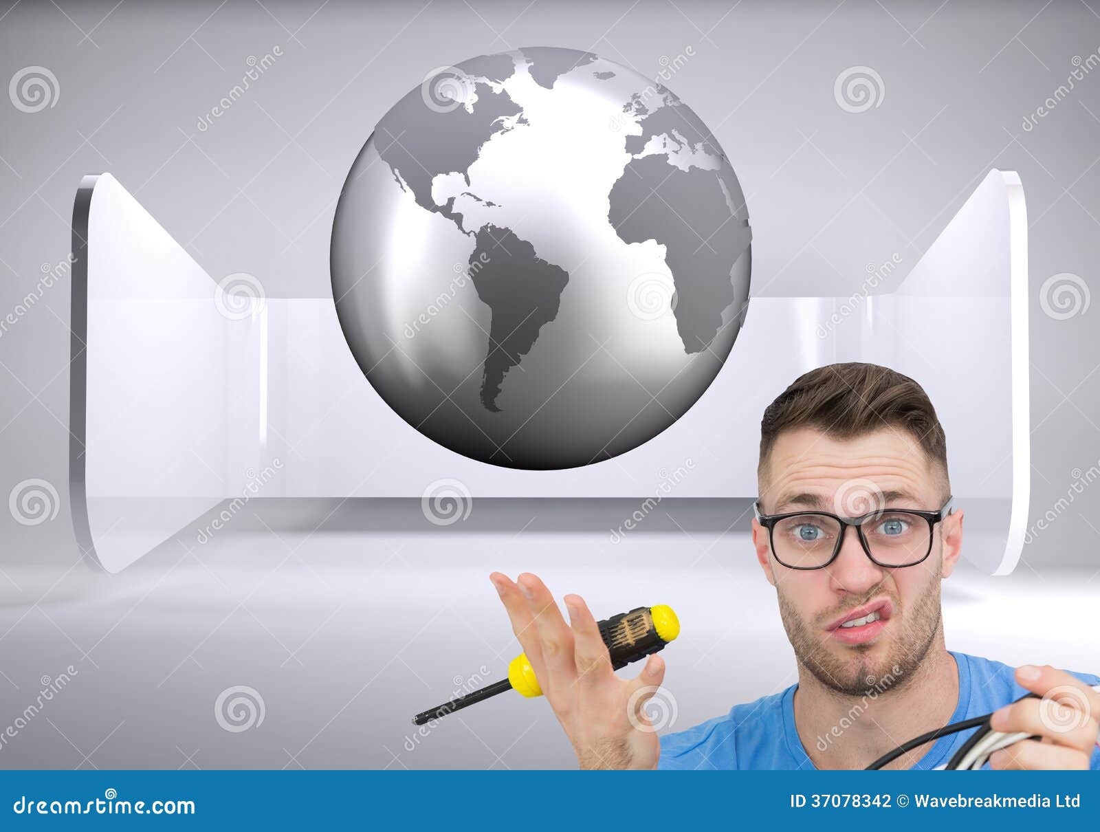 Portrait of Confused it Professional with Driver and Cables in Front of ...