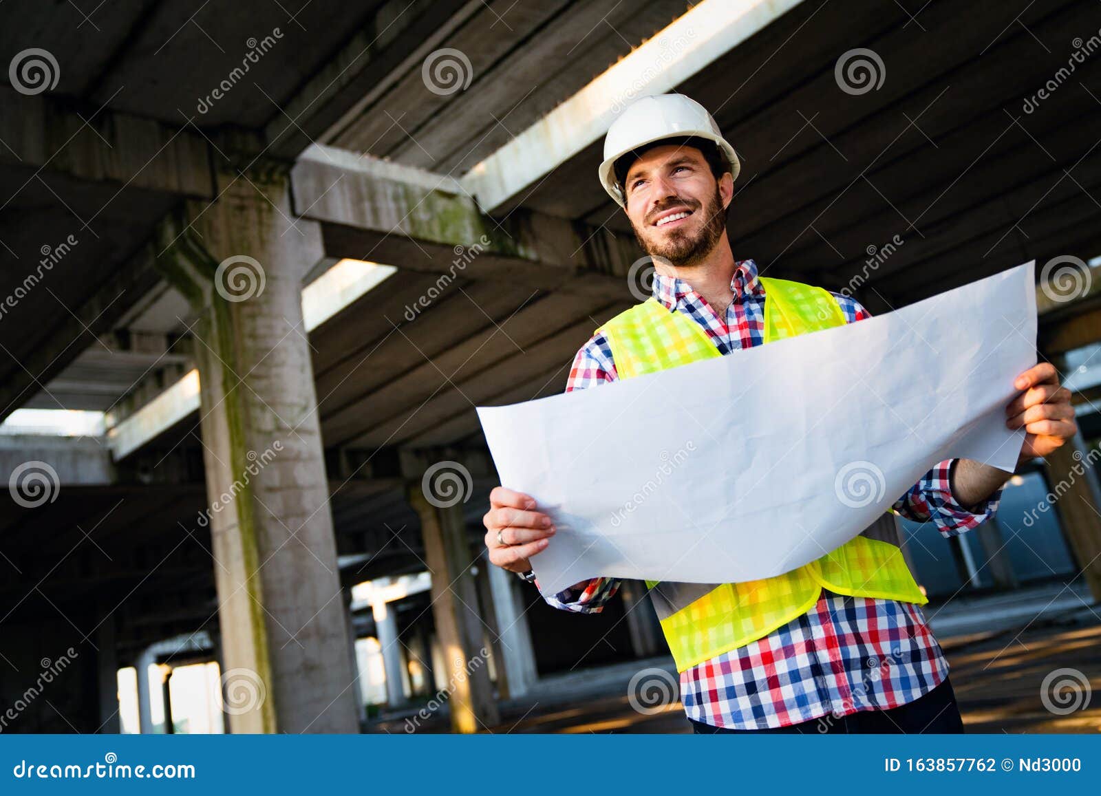 Portrait of Construction Architect, Engineer Working on Building Site ...