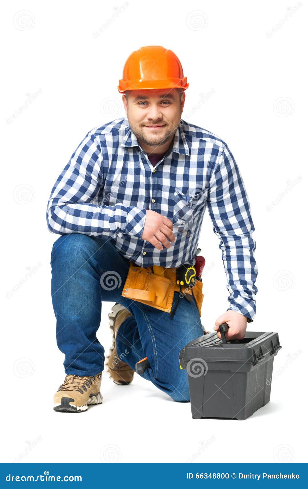 Portrait of Construction Builder Isolated on White. Stock Photo - Image ...