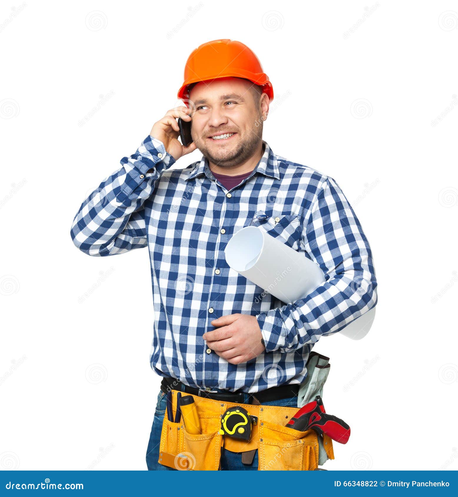 Portrait of Construction Builder Isolated on White. Stock Photo - Image ...