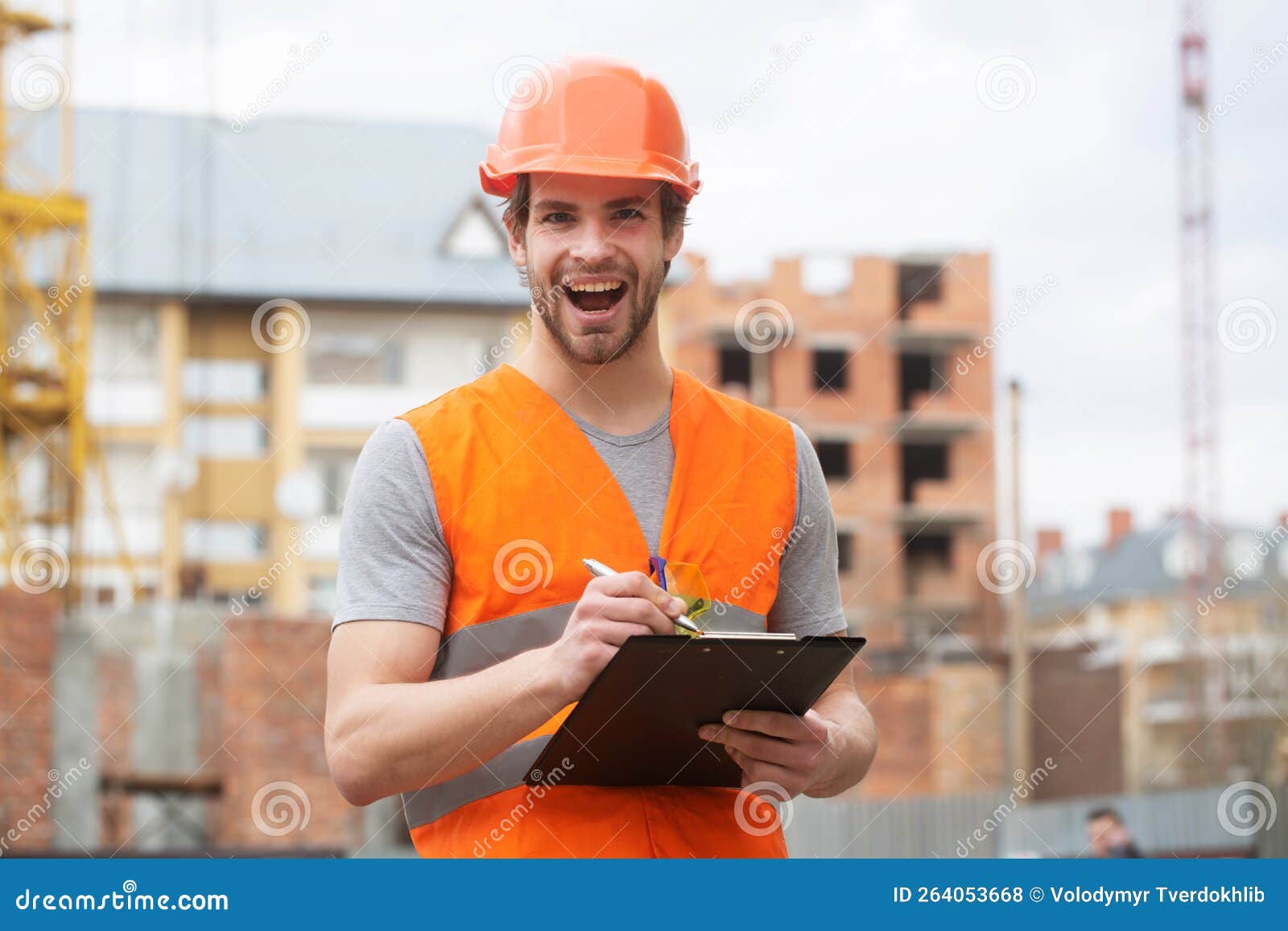 Portrait of Construction Builder. Construction Worker Man in Work ...