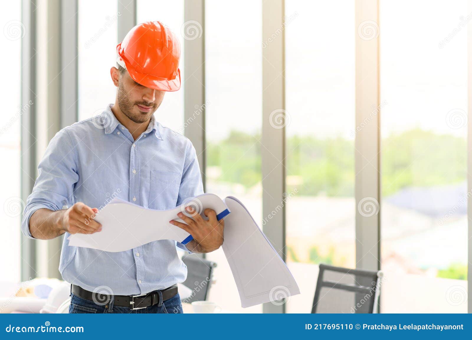 Portrait of Construction Engineer Manager Workers in Orange Hardhat and ...