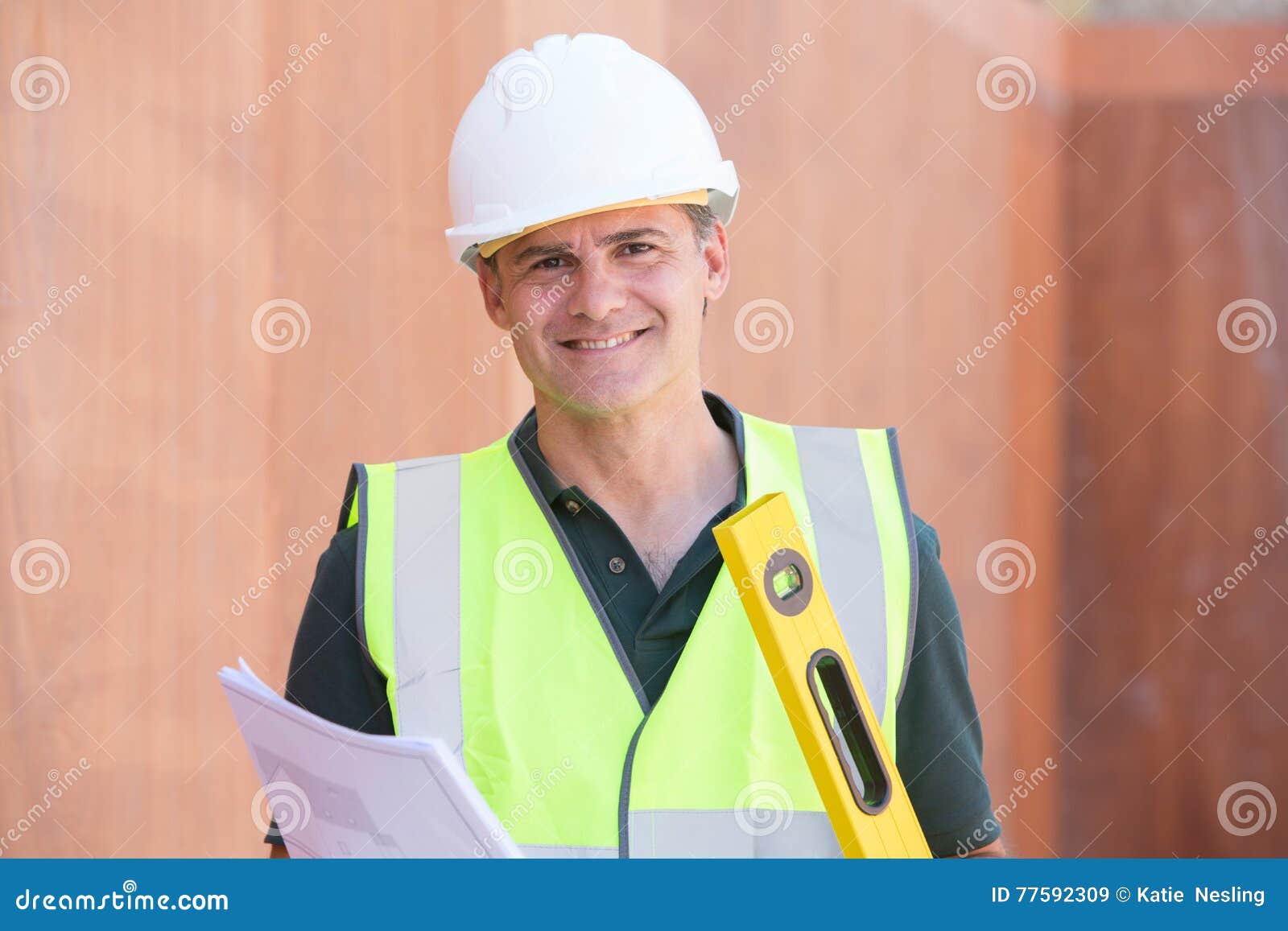 Portrait of Construction Worker on Building Site with House Plan Stock ...