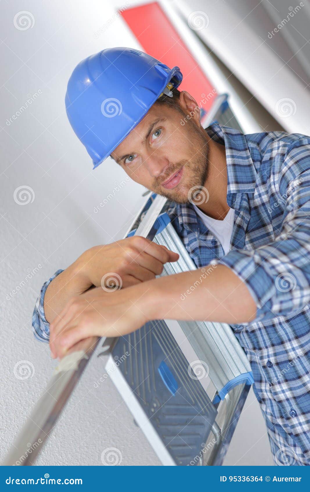 Portrait Construction Worker Carrying Ladder on Shoulder Stock Photo ...