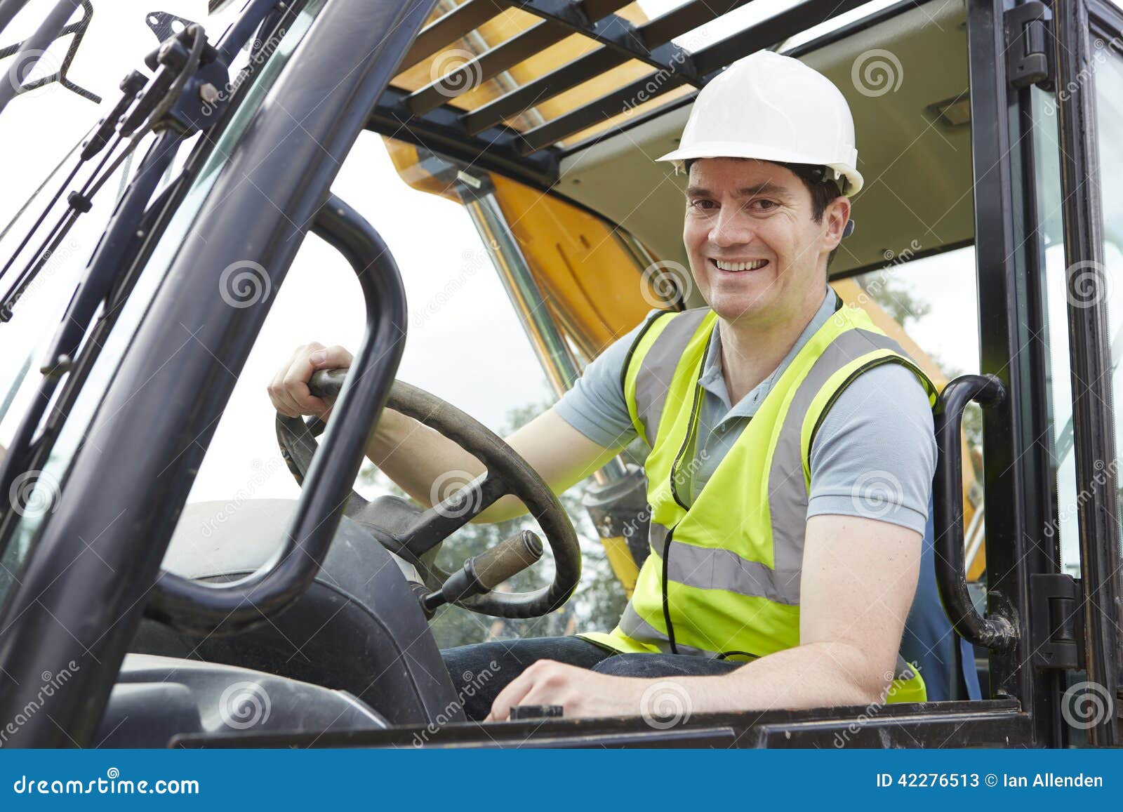 Portrait of Construction Worker Driving Digger Stock Image - Image of ...