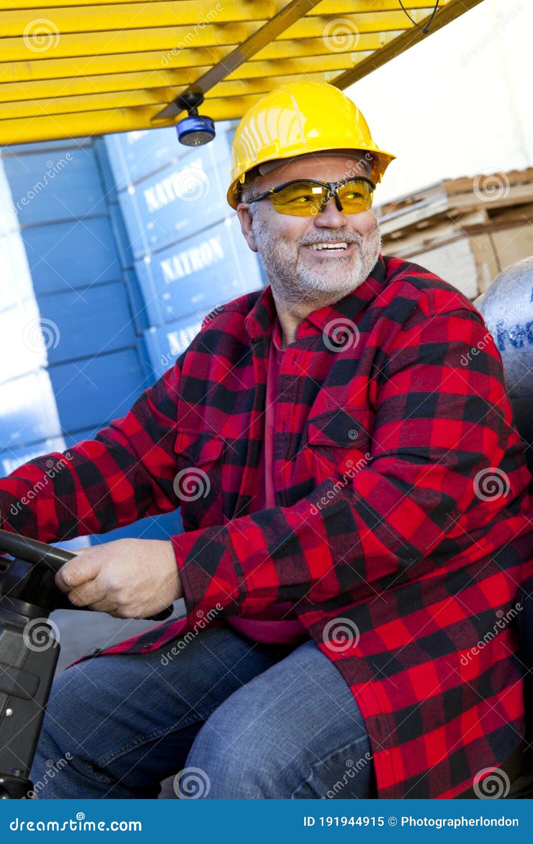 Portrait of Construction Worker Driving Forklift Stock Image - Image of ...