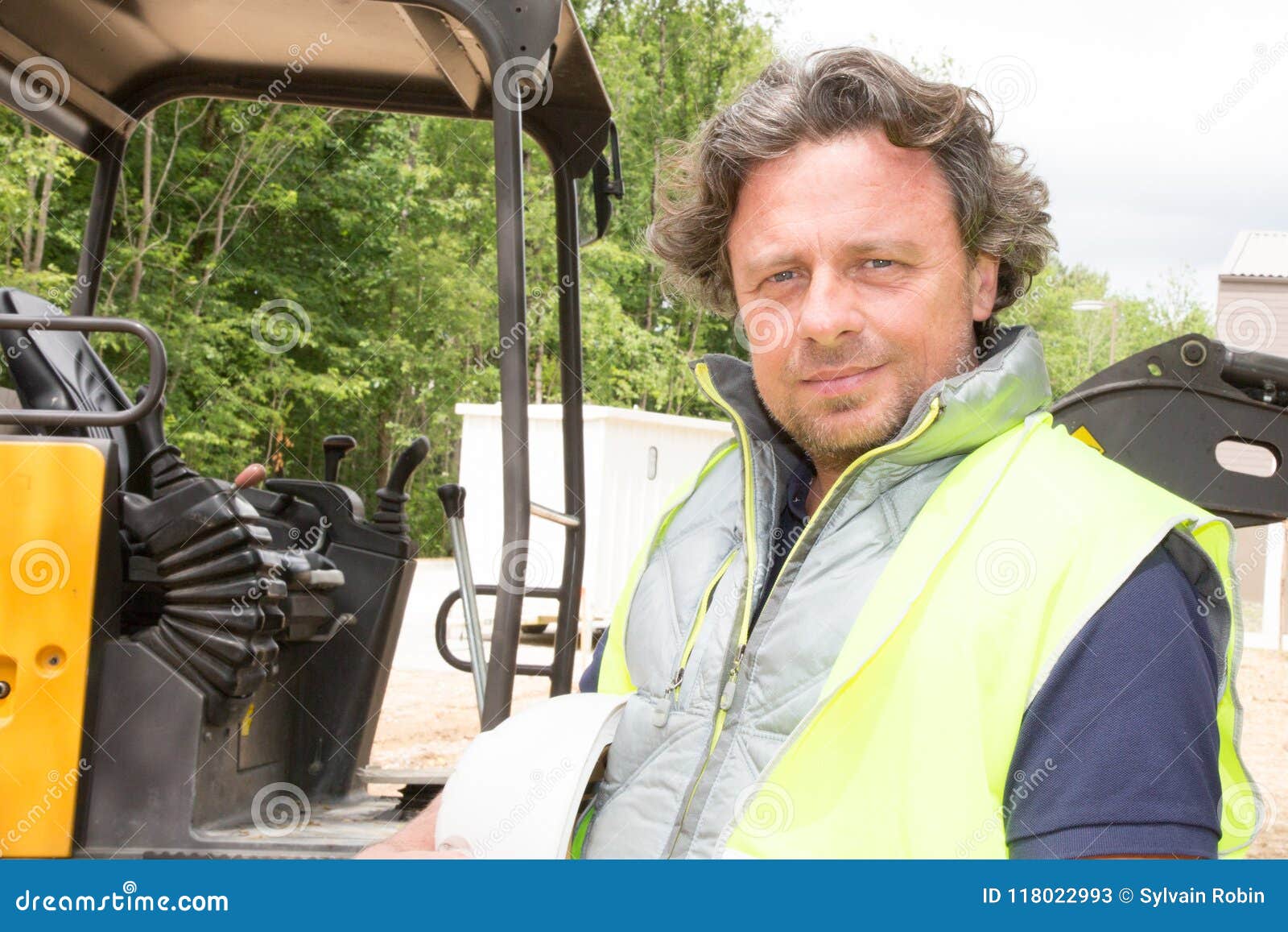 Portrait Construction Worker in Front of Excavator Stock Image - Image ...