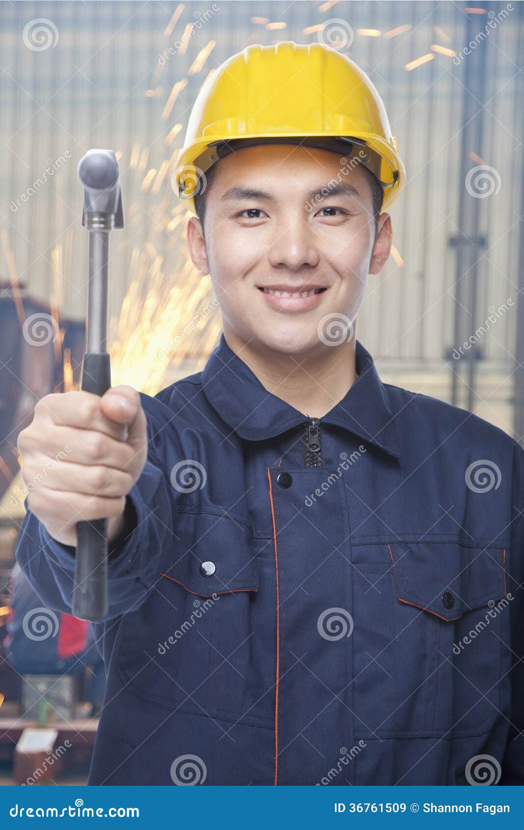 Portrait of Construction Worker with Hammer Stock Image - Image of ...