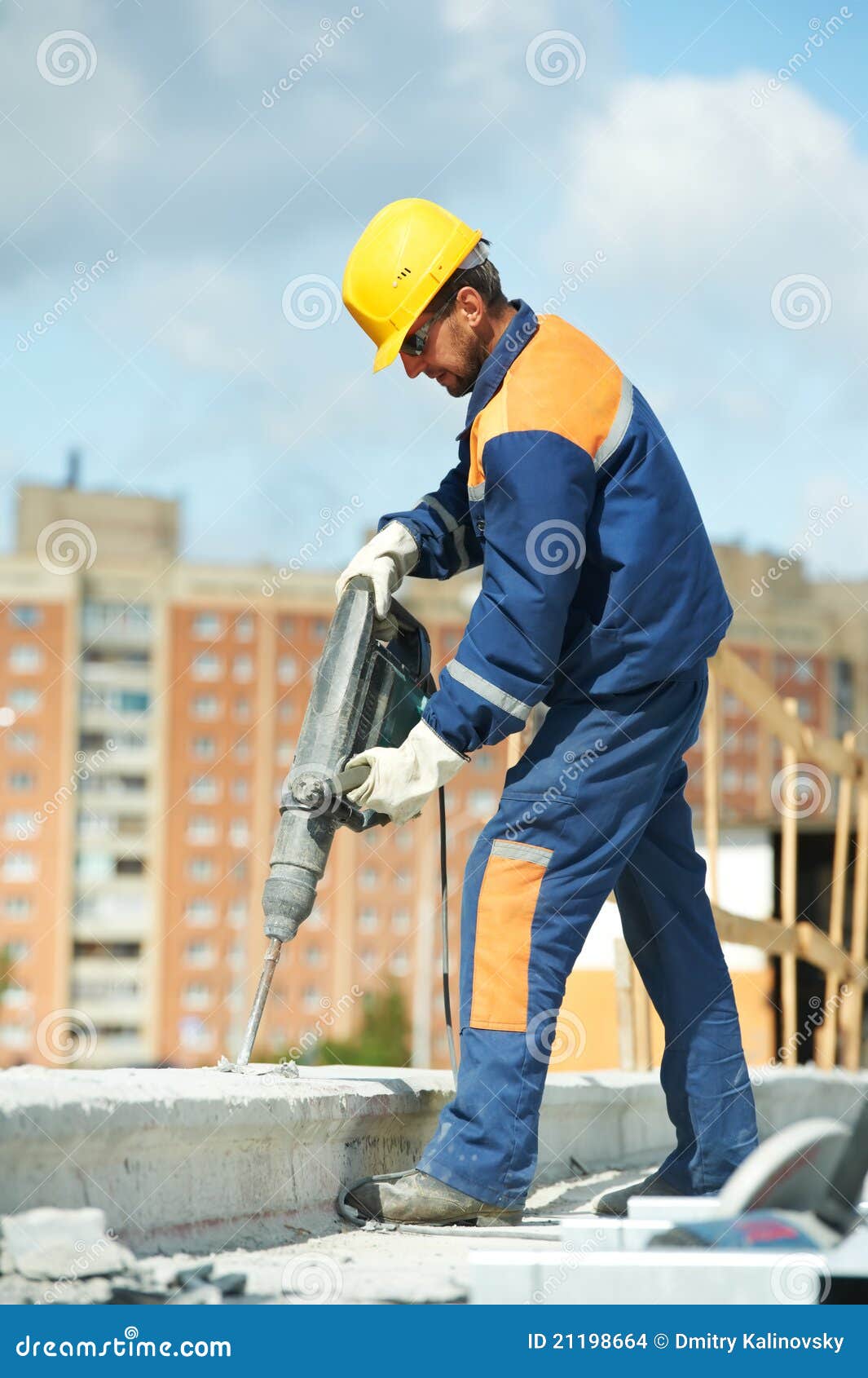 Portrait of Construction Worker with Perforator Stock Photo - Image of ...