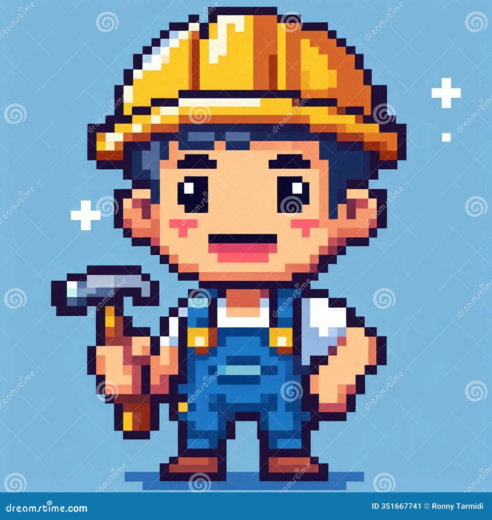 Portrait of a Construction Worker, Pixel Art Stock Illustration ...