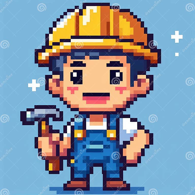 Portrait of a Construction Worker, Pixel Art Stock Illustration ...