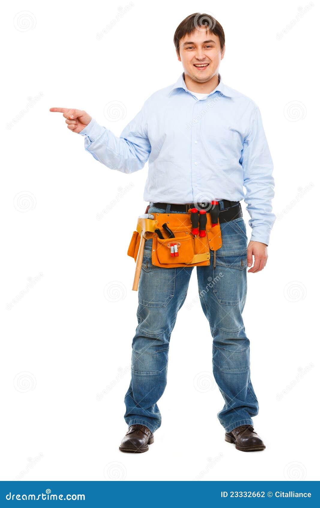 Portrait of Construction Worker Pointing on Side Stock Photo - Image of ...