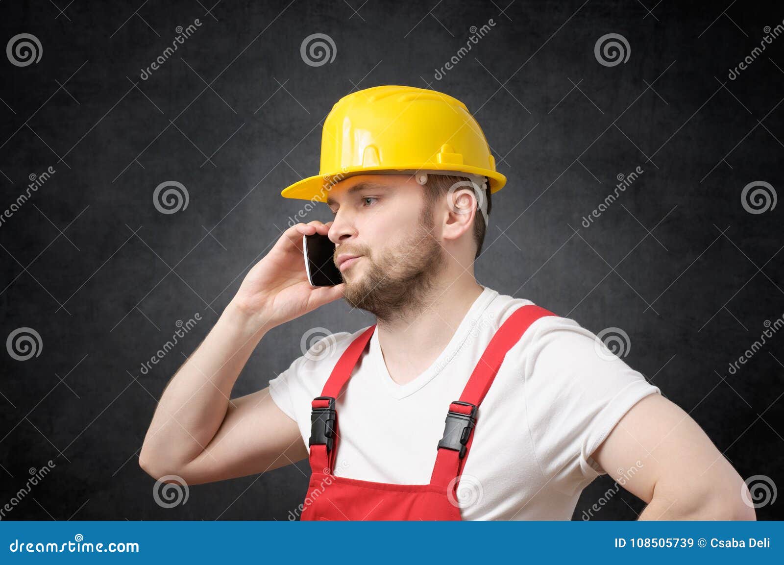 Construction Worker Using Smartphone Stock Image - Image of repairman ...