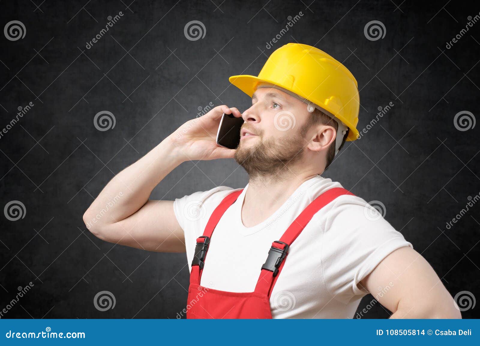 Construction Worker Using Smartphone Stock Photo - Image of profession ...