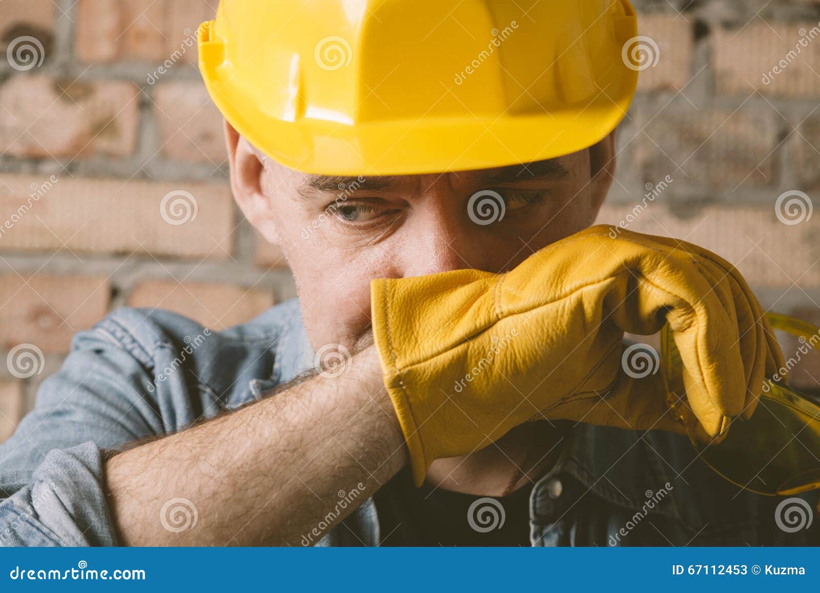 Portrait of Construction Worker with Yellow Hat Stock Image - Image of ...