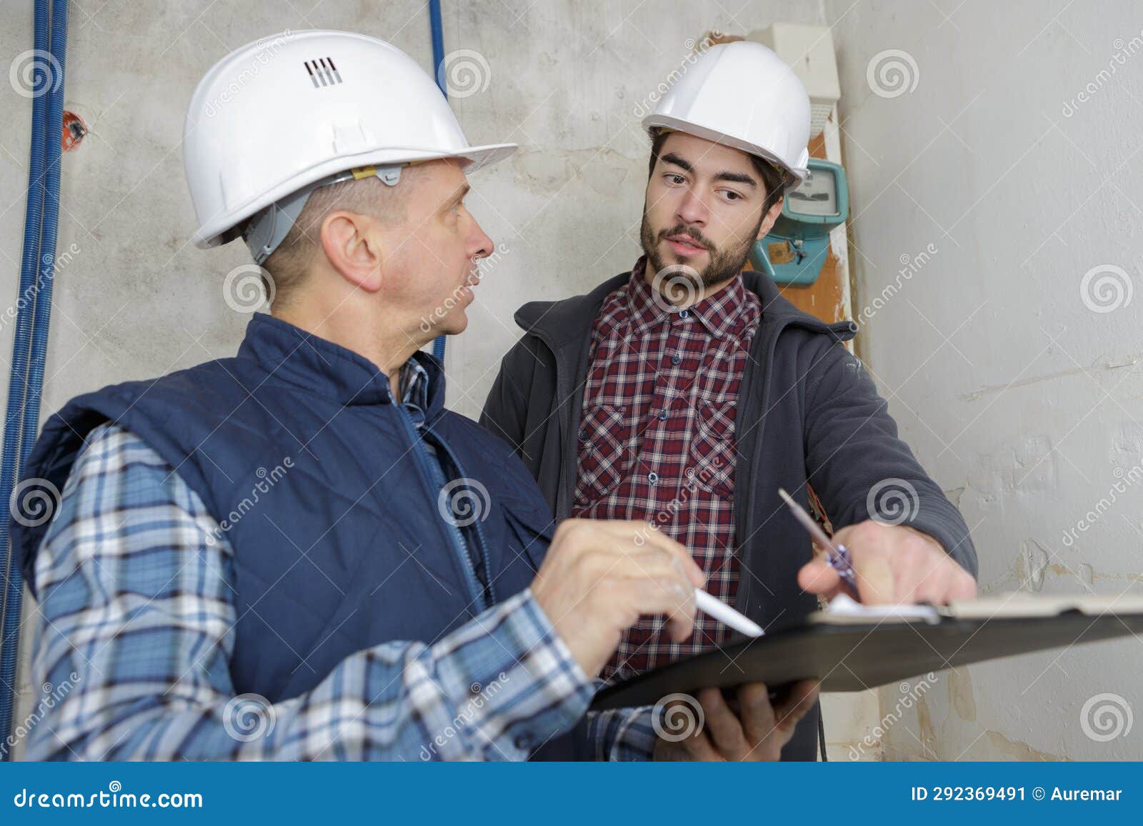 Portrait Construction Workers Talking Stock Image - Image of ...