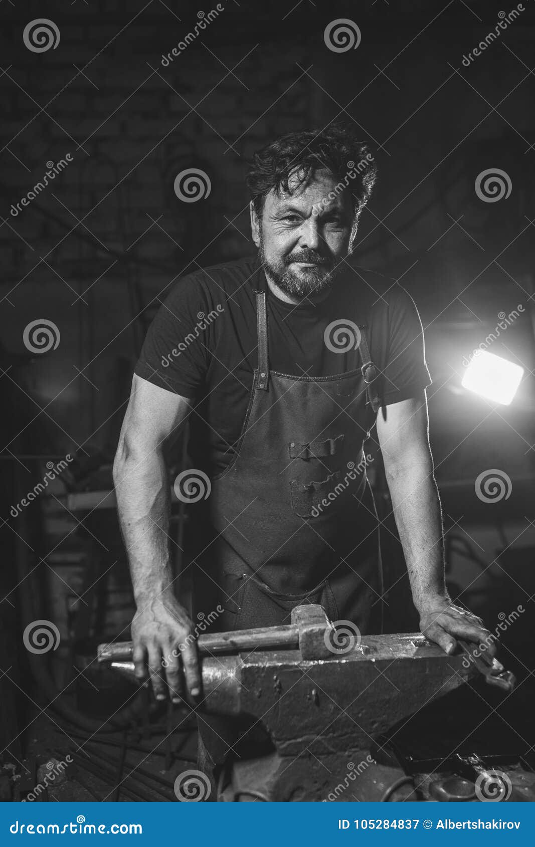 Cool Blacksmith Portrait in Workshop Stock Image - Image of beard, hand ...