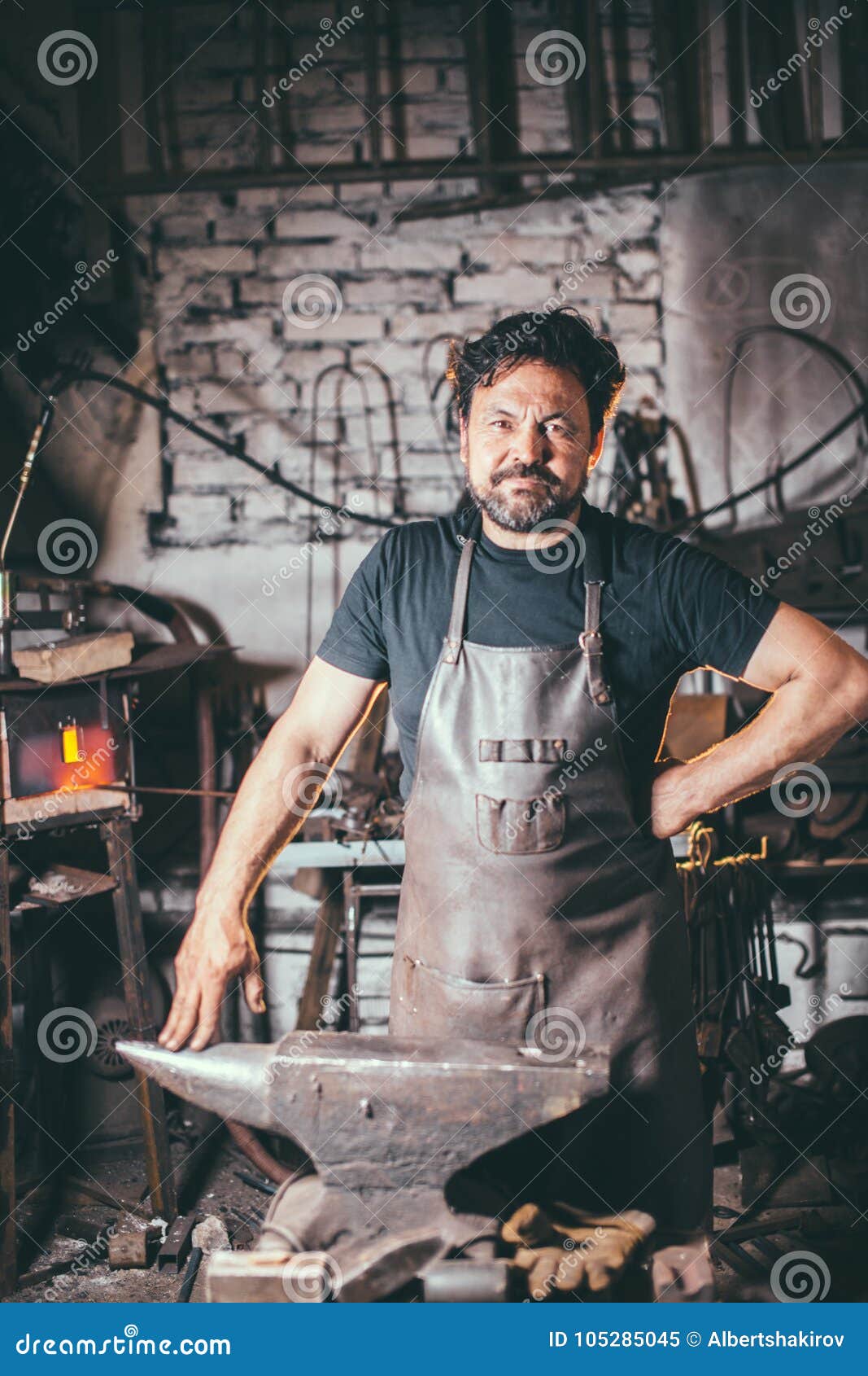 Cool Blacksmith Portrait in Workshop Stock Image - Image of authentic ...