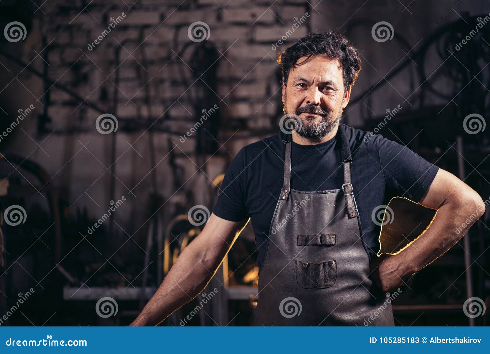 Cool Blacksmith Portrait in Workshop Stock Image - Image of bright ...