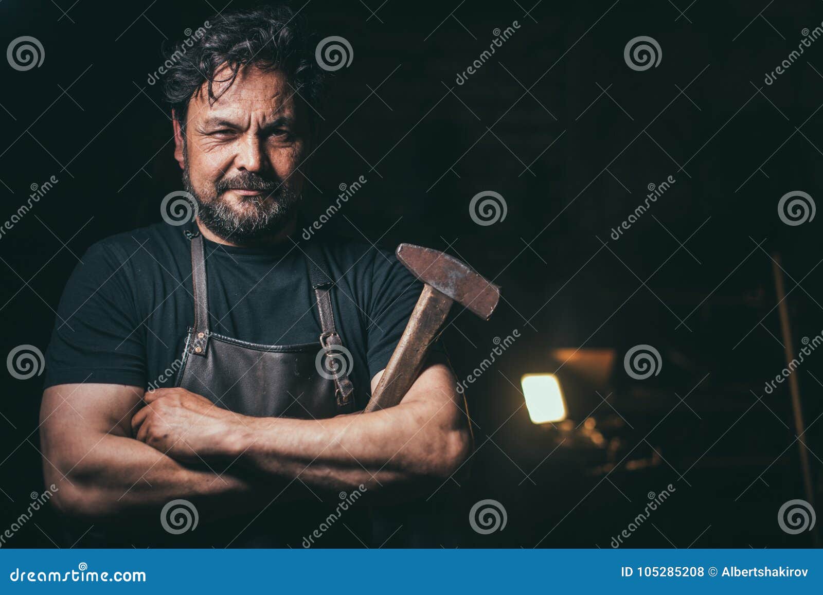 Cool Blacksmith Portrait in Workshop Stock Photo - Image of oven ...