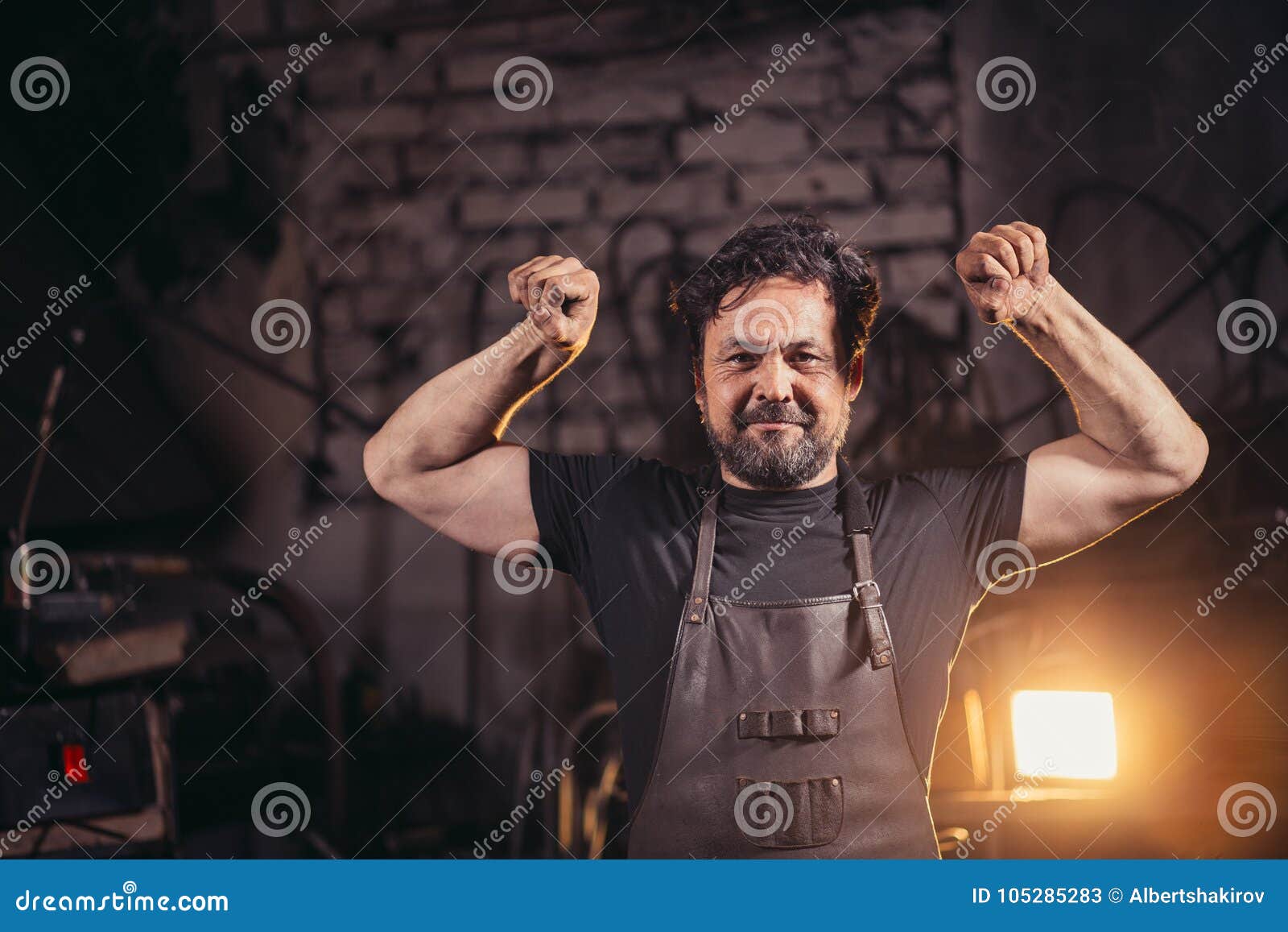 Cool Blacksmith Portrait in Workshop Stock Image - Image of craftworker ...