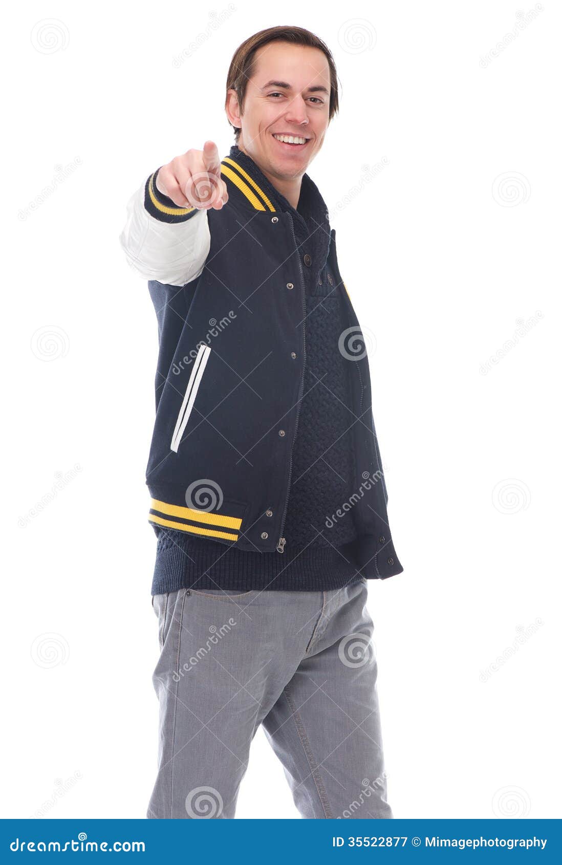 Portrait of a Cool Guy Smiling and Pointing Finger Stock Image - Image ...