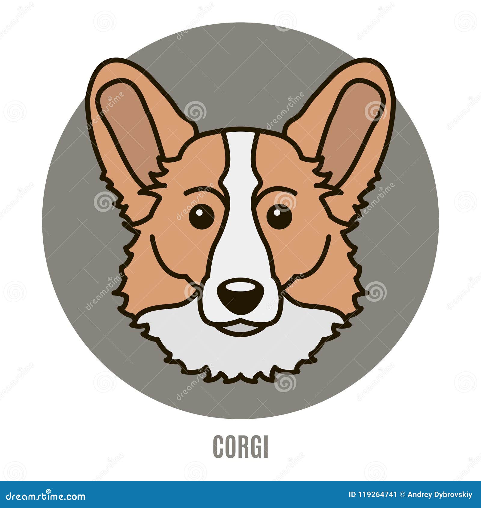 Portrait of Corgi. Vector Illustration in Style of Flat Stock Vector ...