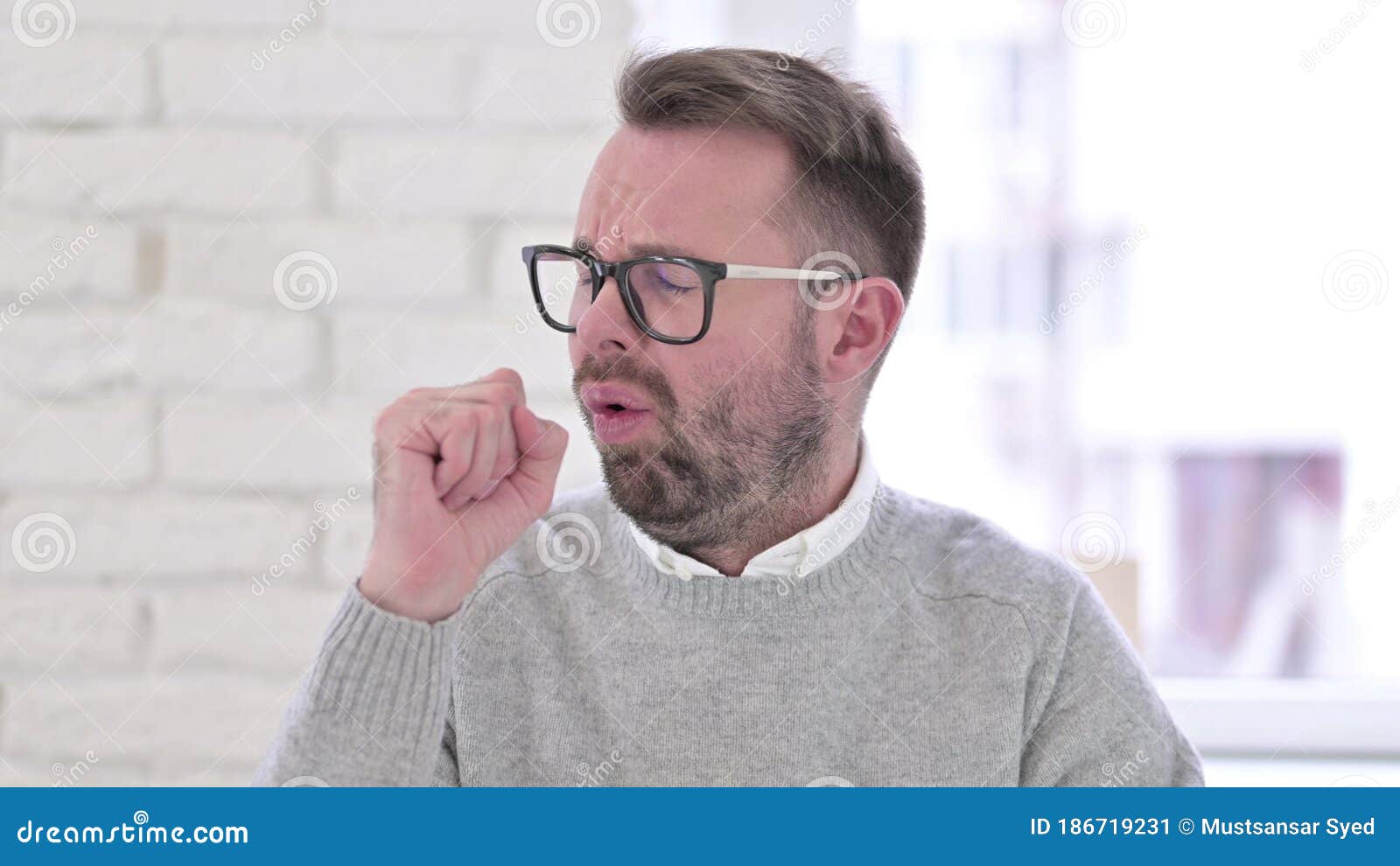 Portrait of Coughing Sick Creative Man, Cough Stock Image - Image of ...