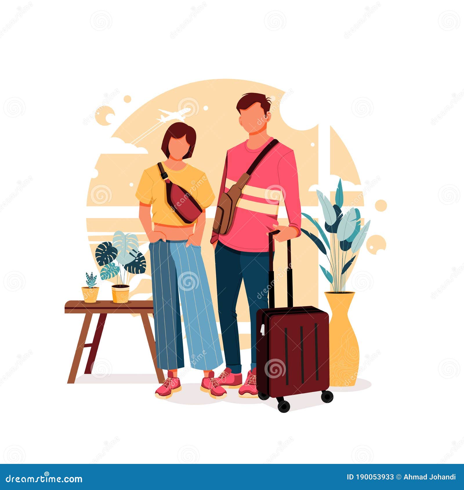 A Portrait of the Couple Going on Vacation, Flat Design Concept. Vector ...