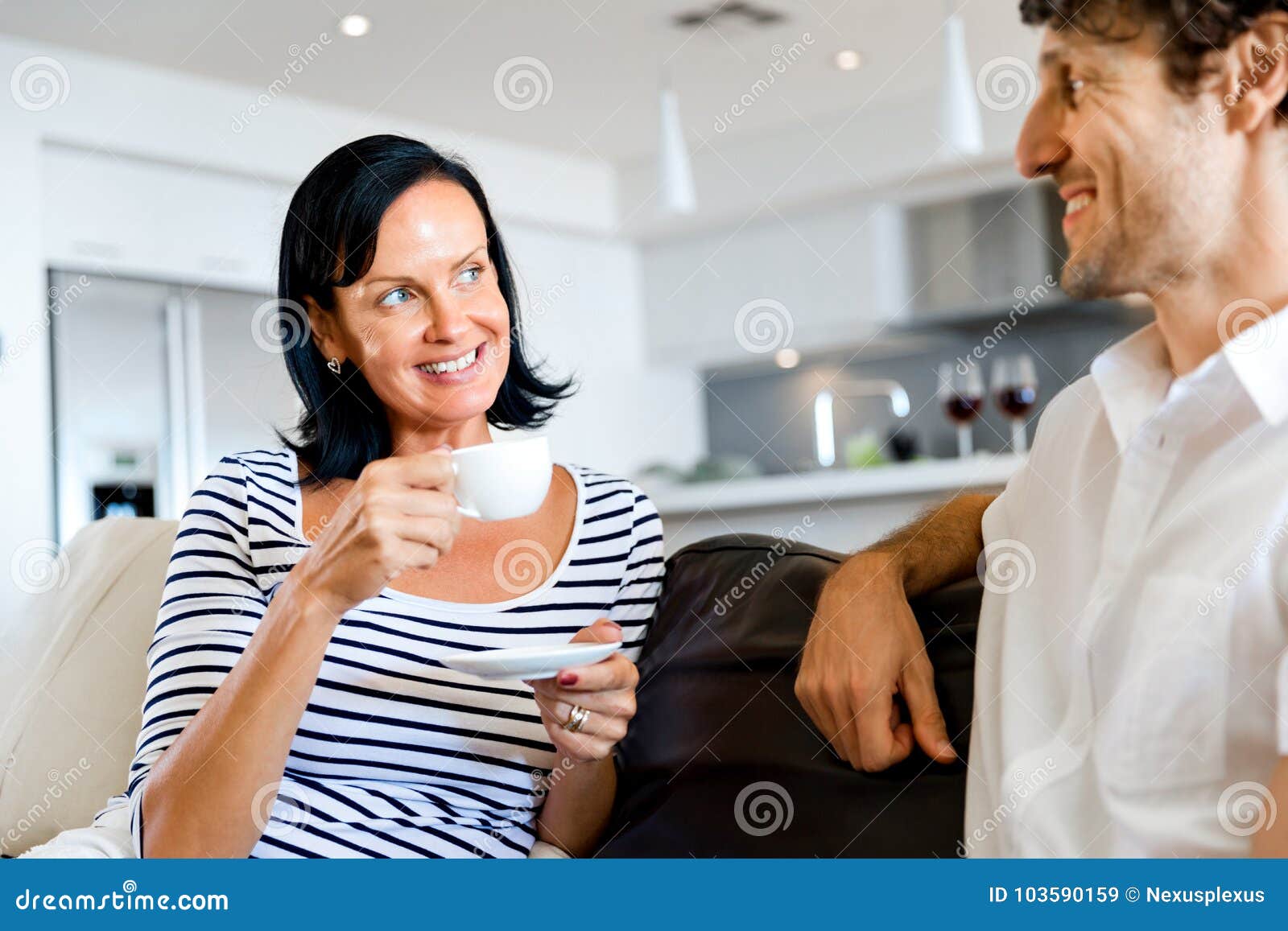Portrait of a Couple Having Tea at Home Stock Image - Image of kitchen ...