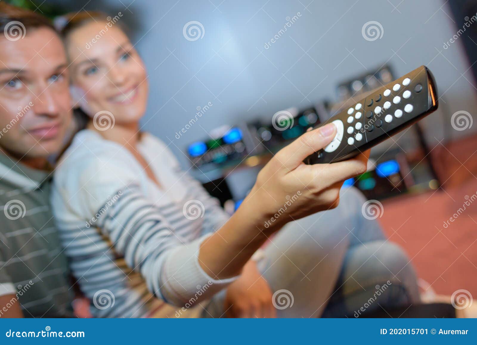Portrait Couple Holding Remote Control Stock Image - Image of people ...