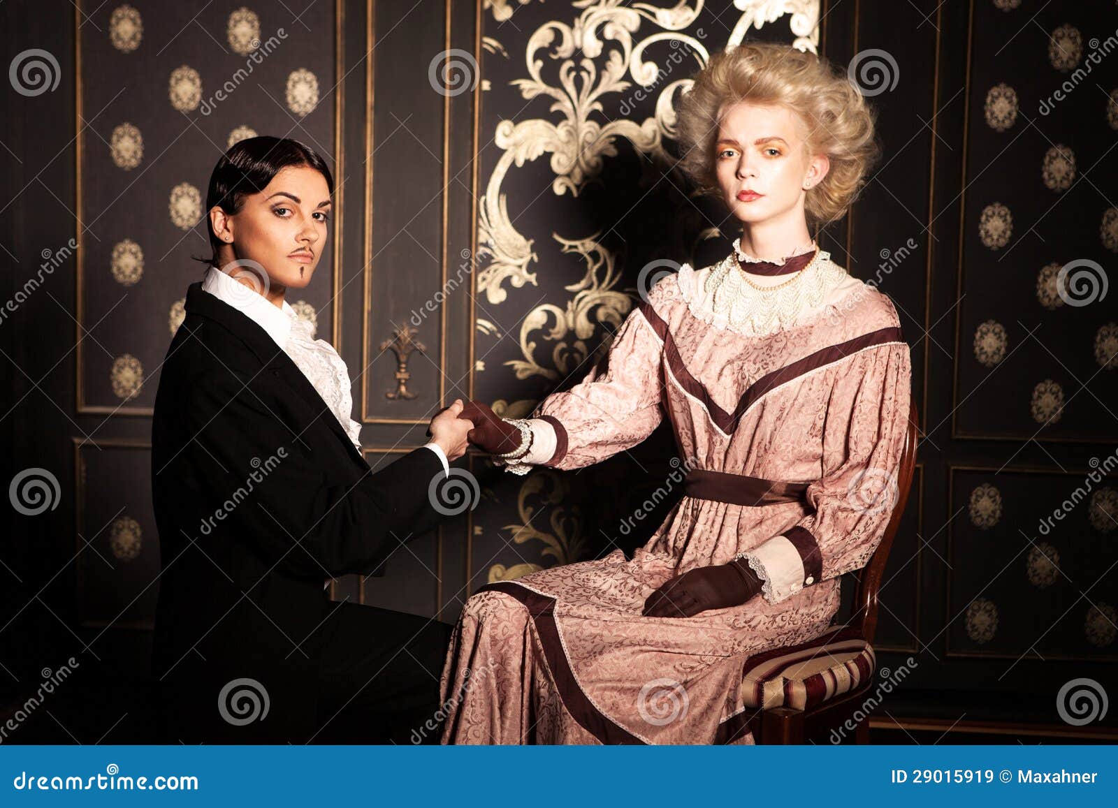 Portrait of a Couple in Old-fashioned Style Stock Image - Image of ...
