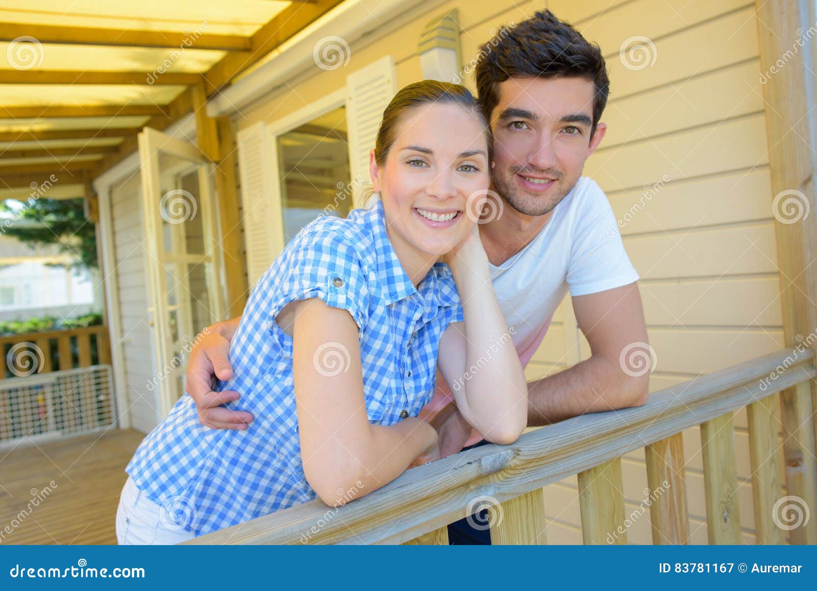 Portrait Couple on Terrace Chalet Stock Image - Image of adventure ...
