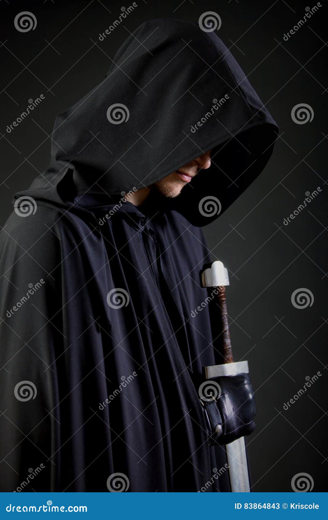 Portrait of a Courageous Warrior Wanderer in a Black Cloak and Sword in ...